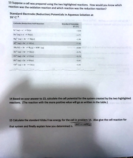 13 Suppose a cell was prepared using the two highlighted reactions. How ...