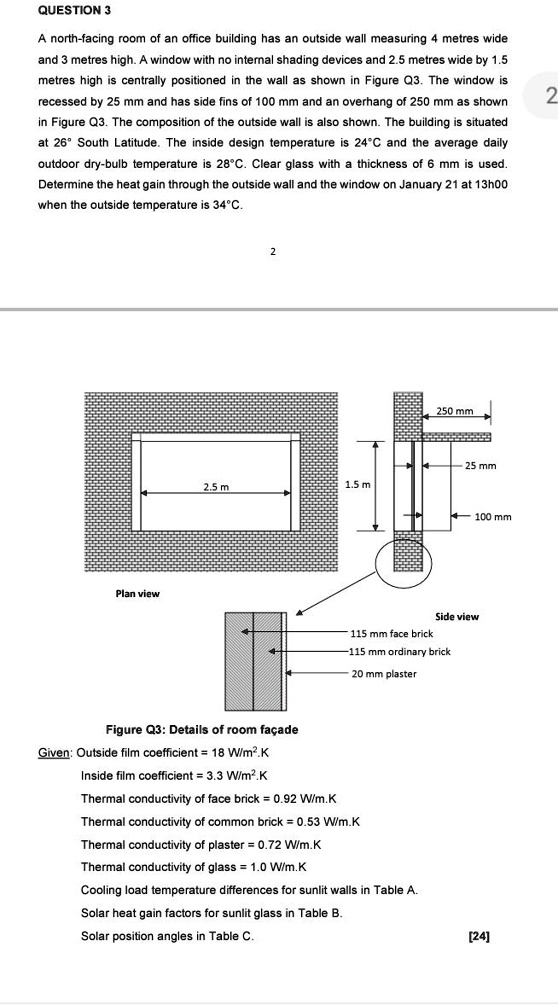 SOLVED: QUESTION 3 A north-facing room of an office building has an ...