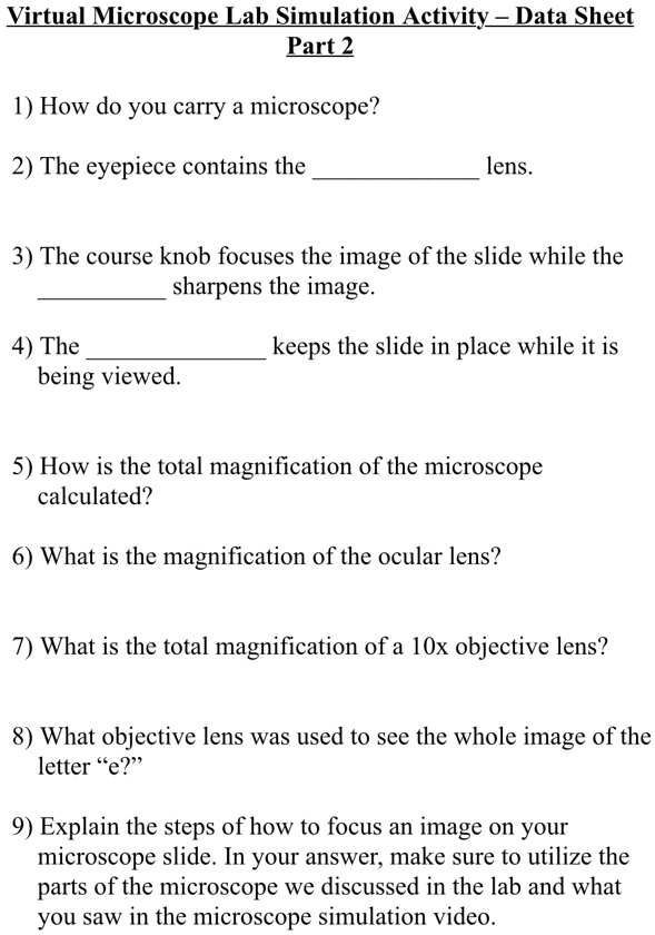 Virtual Microscope Lab Simulation Activity-Data Sheet Part 2 How do you ...