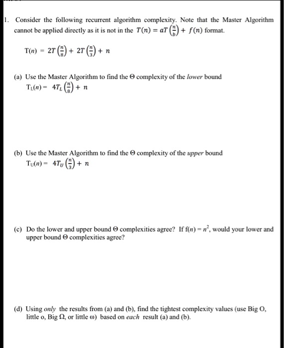 Solved Consider The Following Recurrent Algorithm Complexity Note 2199