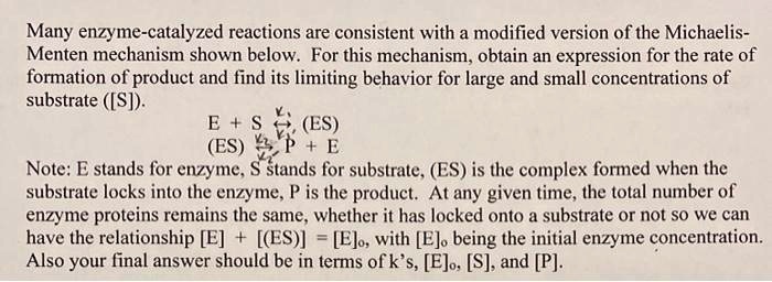 SOLVED: Many enzyme-catalyzed reactions are consistent with a modified ...