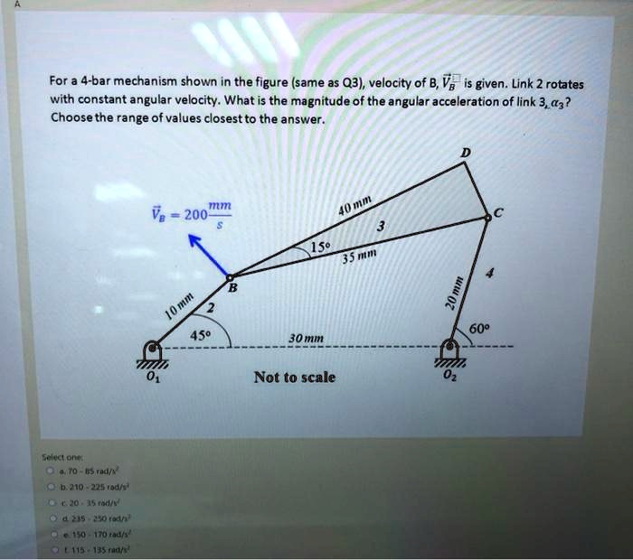 SOLVED: For a 4-bar mechanism shown in the figure same as Q3, velocity of B, V is given. Link 2 ...