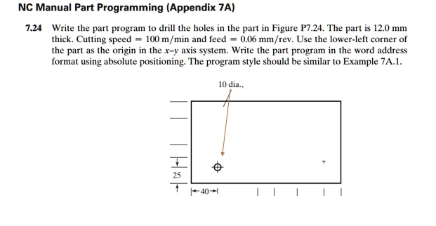 NC Manual Part Programming (Appendix 7A) 7.24 Write the part program to drill the holes in the ...