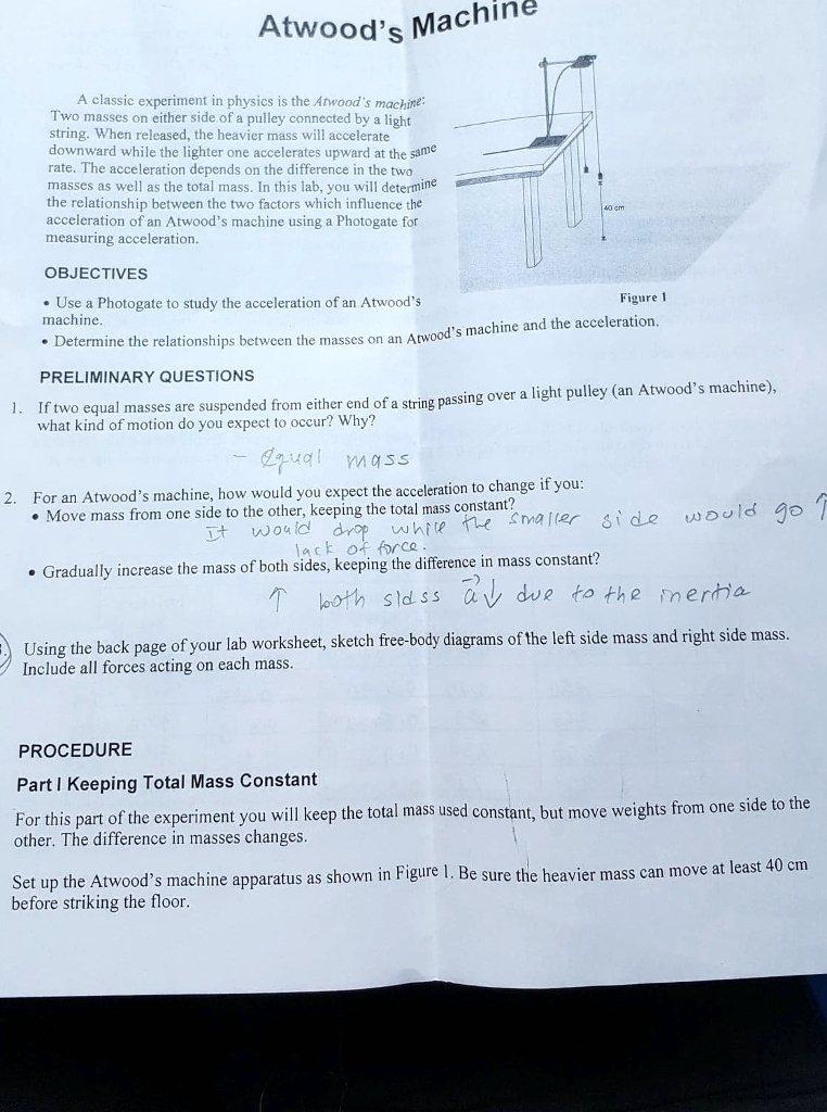 atwoods machine classic experiment in physics is the anwood machire two ...