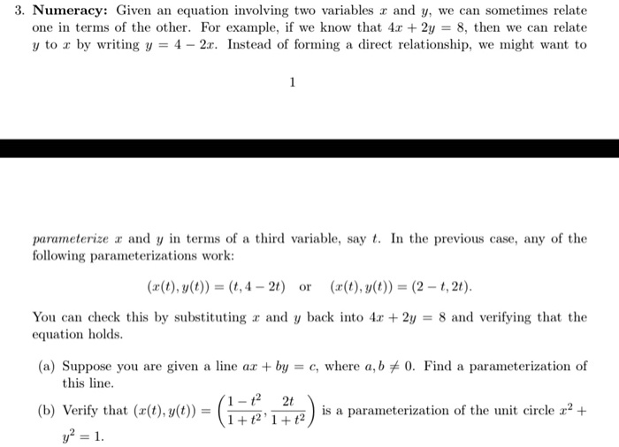 SOLVED: Numeracy: Givenl equation involving two variables and ! Wc Ca sometimes relate OllC i ...