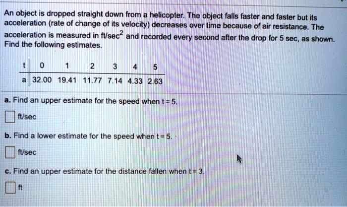 An object is dropped straight down from a helicopter. The object falls ...