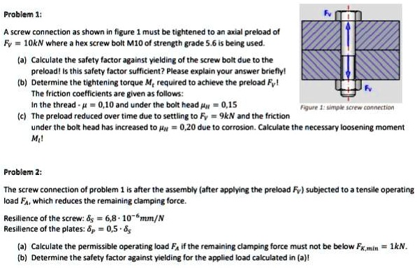 SOLVED: Problem 1: A screw connection, as shown in Figure 1, must be tightened to an axial ...