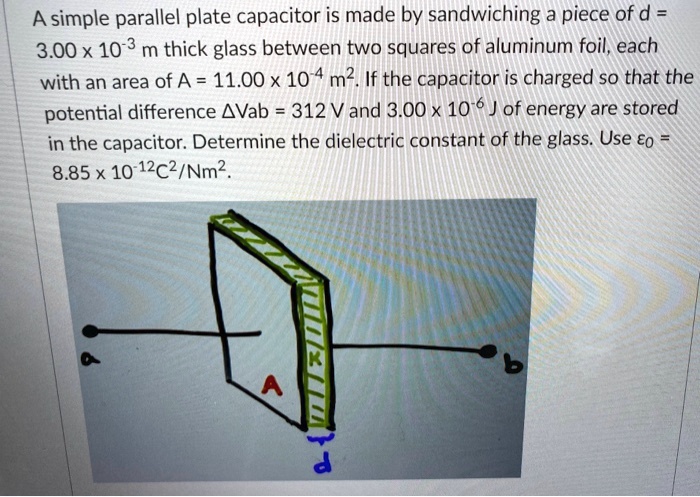 SOLVED: A simple parallel plate capacitor is made by sandwiching a ...