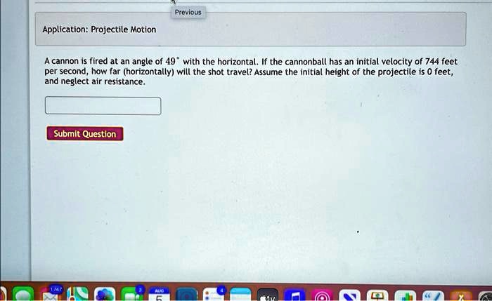 SOLVED: Application: Projectile Motion A cannon is fired at an angle of 49Â° with the horizontal ...