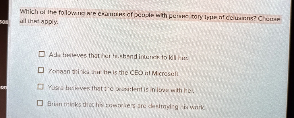 which of the following are examples of people with persecutory type of ...