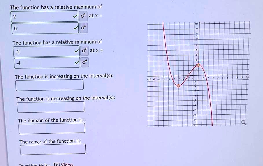SOLVED: The function has a relative maximum of at X = The function has ... SOLVED: The function has a relative maximum of at X = The function has ...