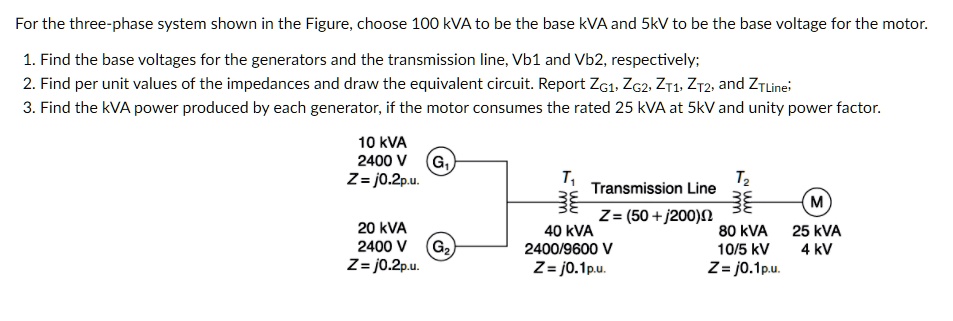 SOLVED: For the three-phase system shown in the Figure, choose 100 kVA to be the base kVA and 5 ...