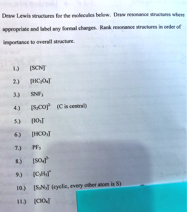 Draw Lewis structures for the molecules below. Draw resonance ...