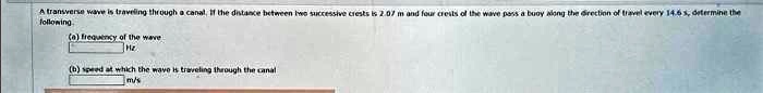 A transverse wave is traveling through a canal, If the distance between ...