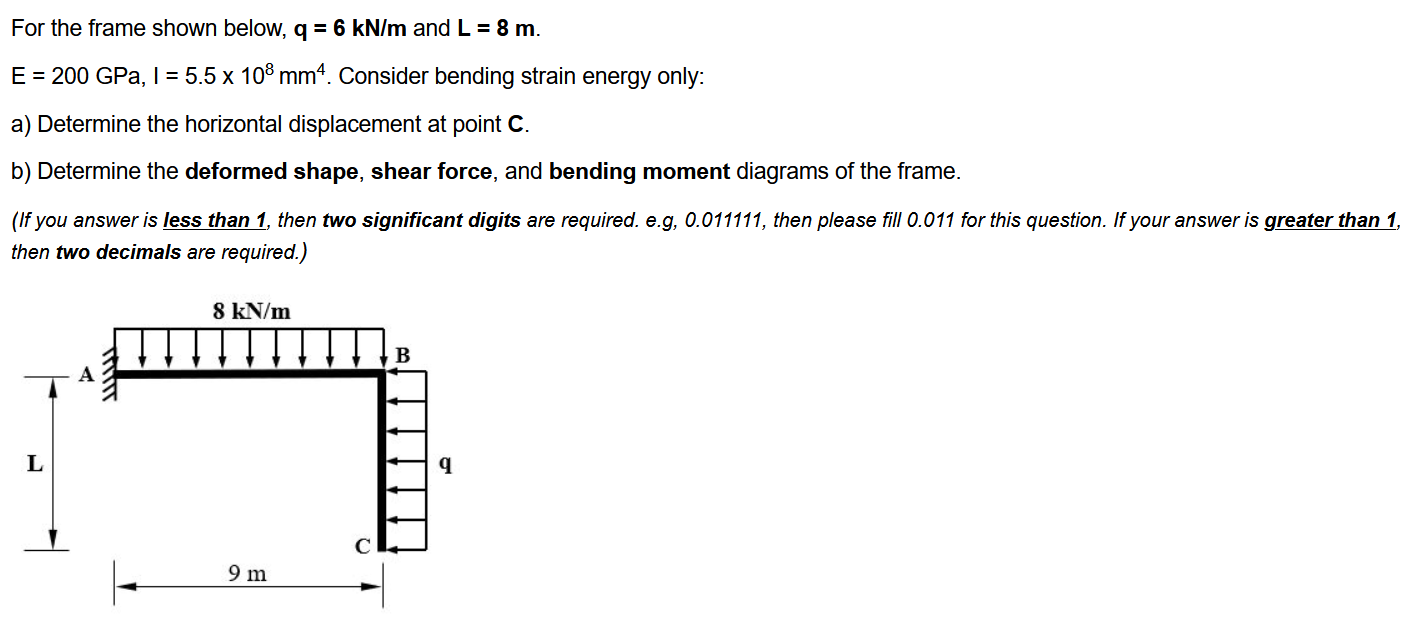 SOLVED: For the frame shown below, q=6 kN / m and L=8 m. E=200 GPa, I=5 ...