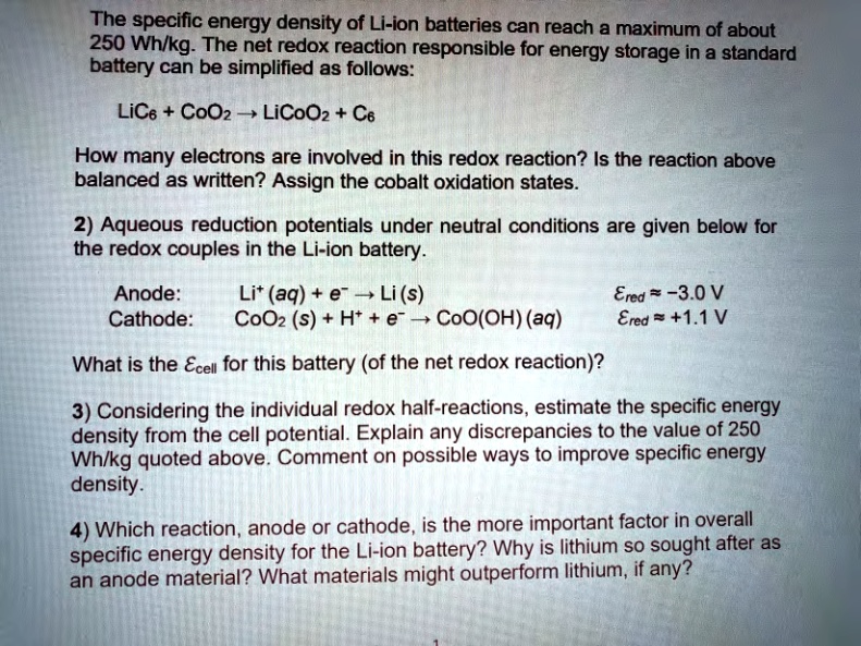 VIDEO solution: The specific energy density of Li-ion batteries can ...
