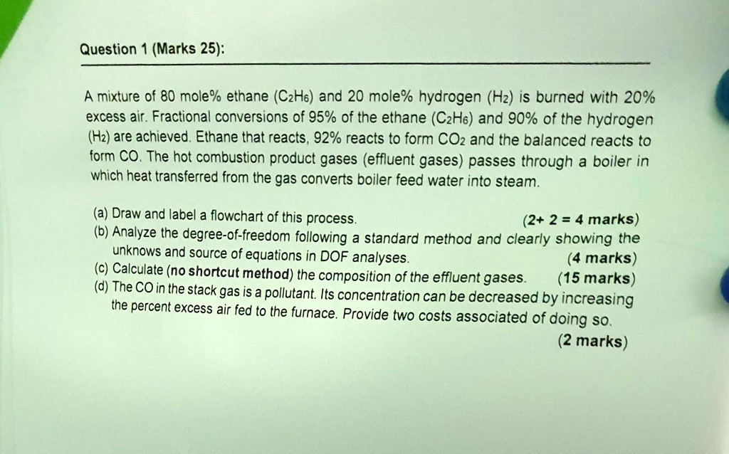 Question 1 (Marks 25): A mixture of 80 mole% ethane (C2H6) and 20 mole ...