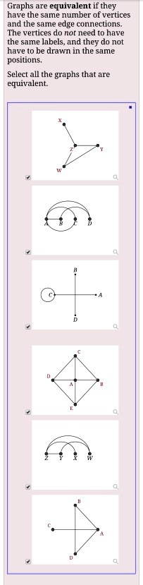 Graphs are equivalent if they have the same number of vertices and the same edge connections ...