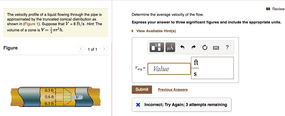 SOLVED: Review The velocity profile of a liquid flowing through the ...