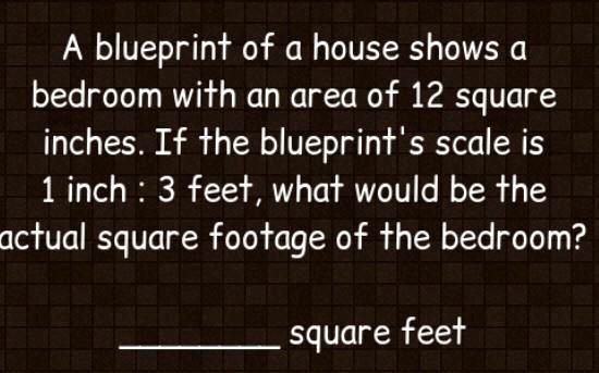a blueprint of a house shows a bedroom with an area of 12 square inches ...