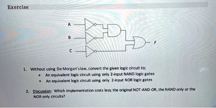 Exercise A B C F 1. Without using De Morgan's law, convert the given ...