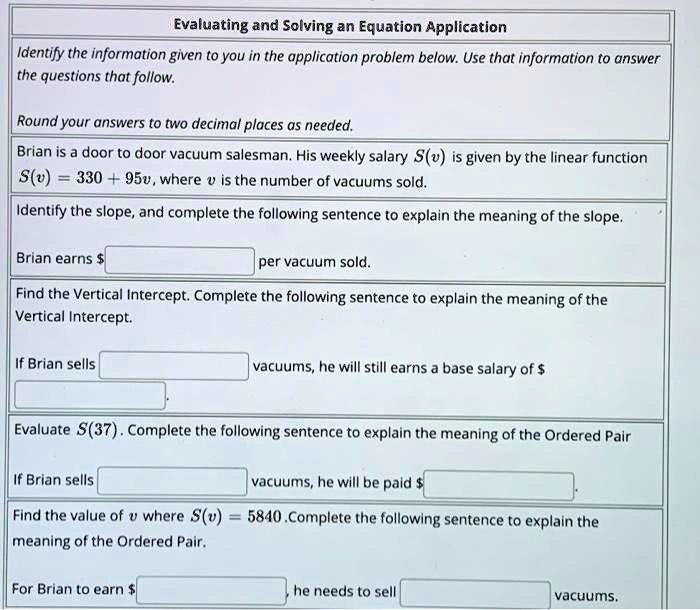 evaluating and solving an equation application identify the information ...