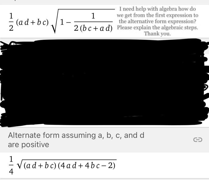 ineed help with algebra how do we get from the first expression to 1 ...