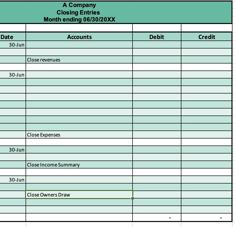 A Company Income Statement For Month ending 06/30/20XX Revenues ...