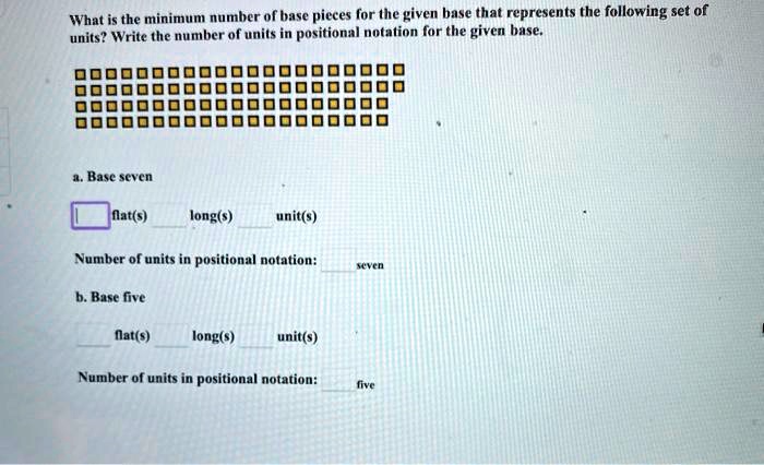 what is the minimum number of base pieces for the given hase that represents the following set ...
