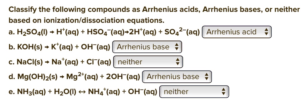 Classify the following compounds as Arrhenius acids, Arrhenius bases ...