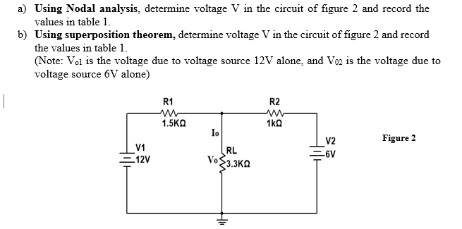 SOLVED: Using Nodal analysis, determine voltage V in the circuit of figure 2 and record the ...