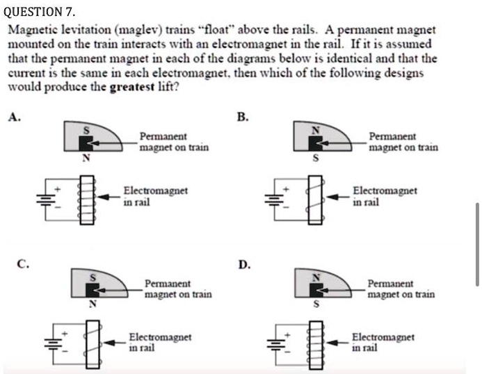 SOLVED: QUESTION 7. Magnetic levitation (maglev) trains "float" above ...