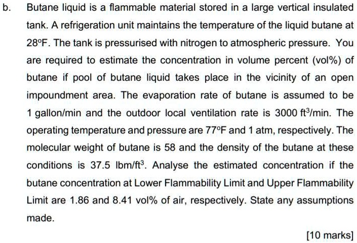 SOLVED: Butane liquid is a flammable material stored in a large ...
