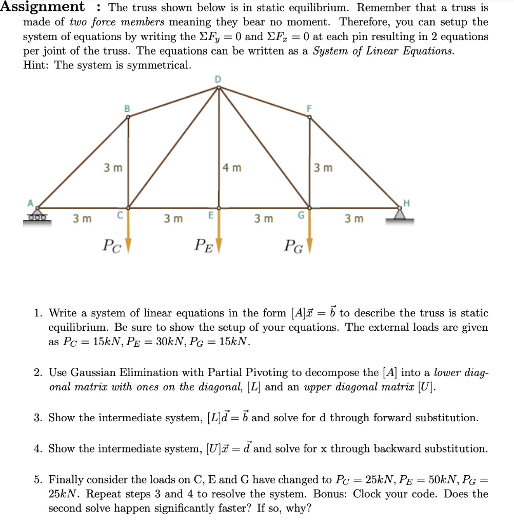 assignment the truss shown below is in static equilibrium remember that ...