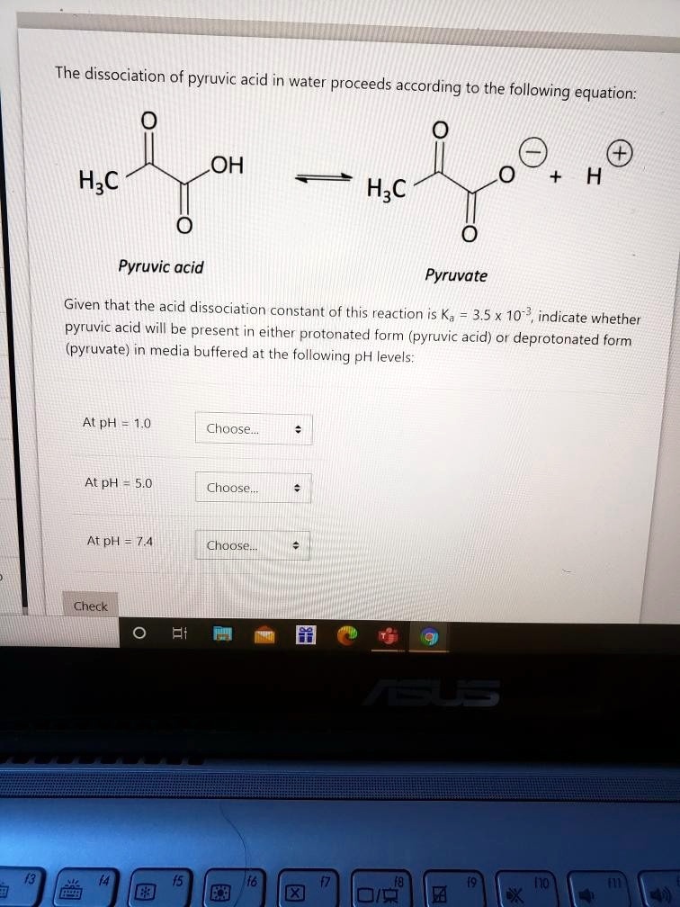 SOLVED: The dissociation of pyruvic acid in water proceeds according to ...