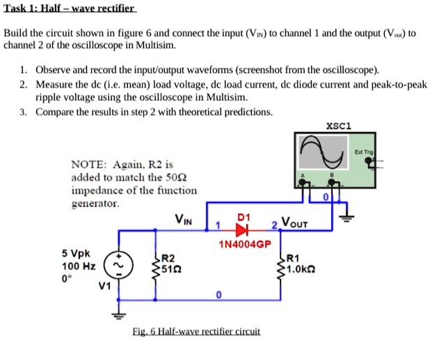 task1half wave rectifier build the circuit shown in figure 6 and connect the input v to channel ...