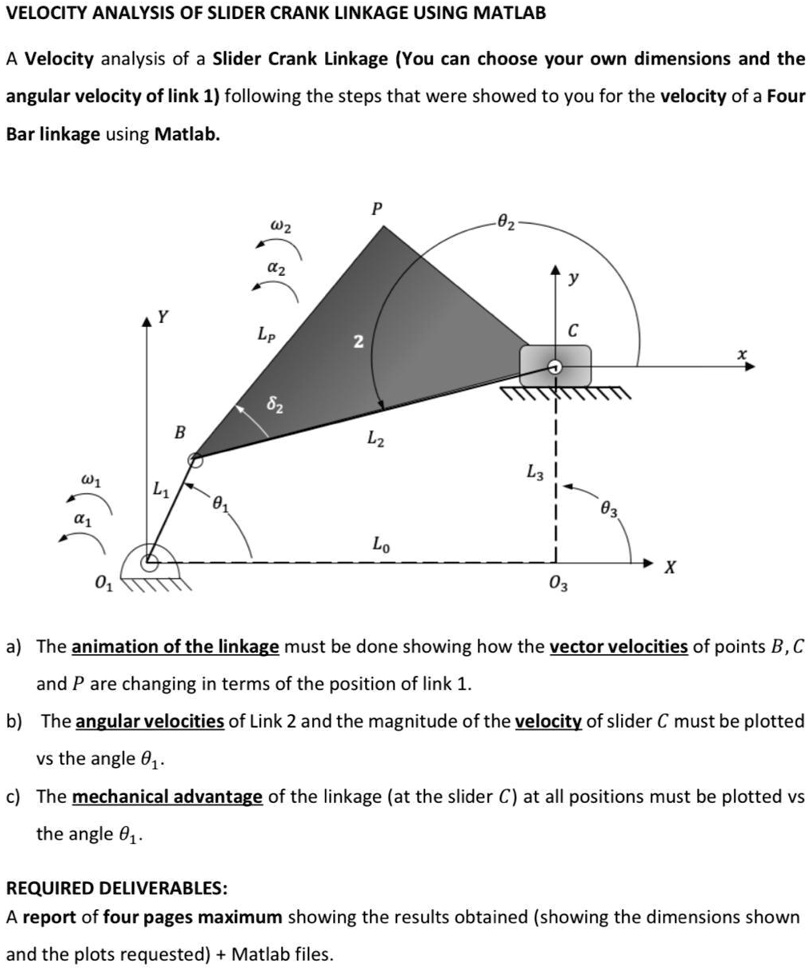 SOLVED: VELOCITY ANALYSIS OF SLIDER CRANK LINKAGE USING MATLAB A velocity analysis of a Slider ...