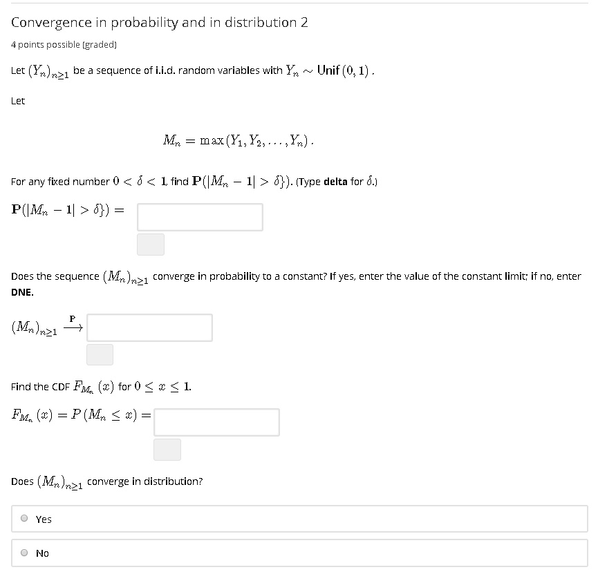SOLVED: Convergence in Probability and in Distribution (2 points ...