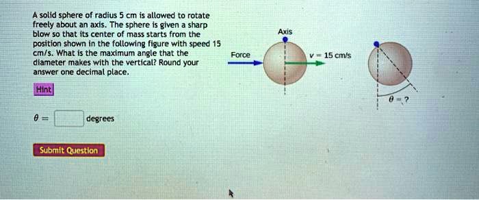 solid sphere of radius cm is allowed rotate freely about an axis the sphere given sharp blow s0 ...