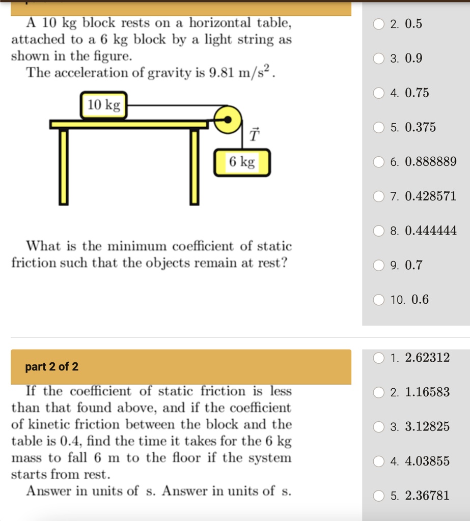 a 10 kg block rests on a horizontal table attached to a 6 kg block by a light string as shown in ...
