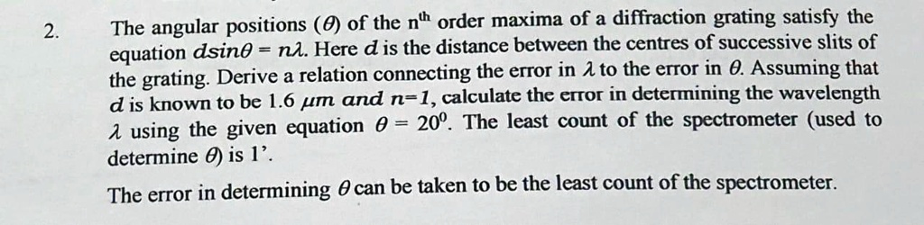 the angular positions 0 of the nth order maxima of a diffraction ...