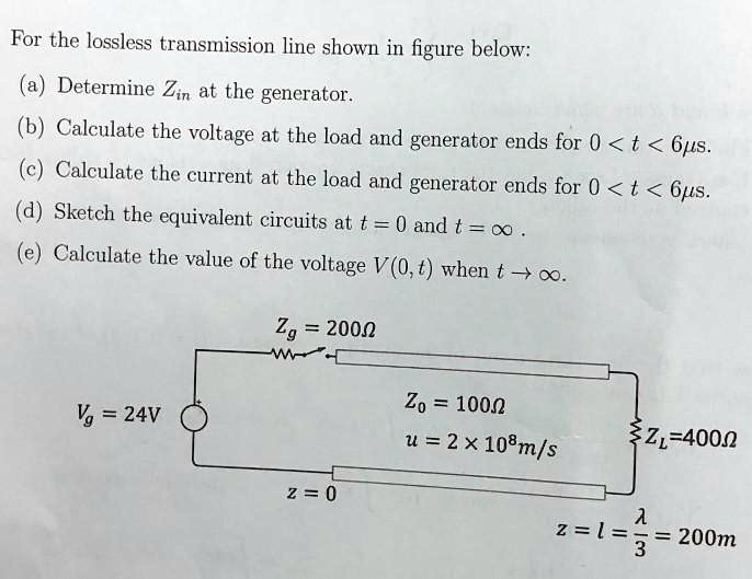 SOLVED: For the lossless transmission line shown in the figure below: a ...