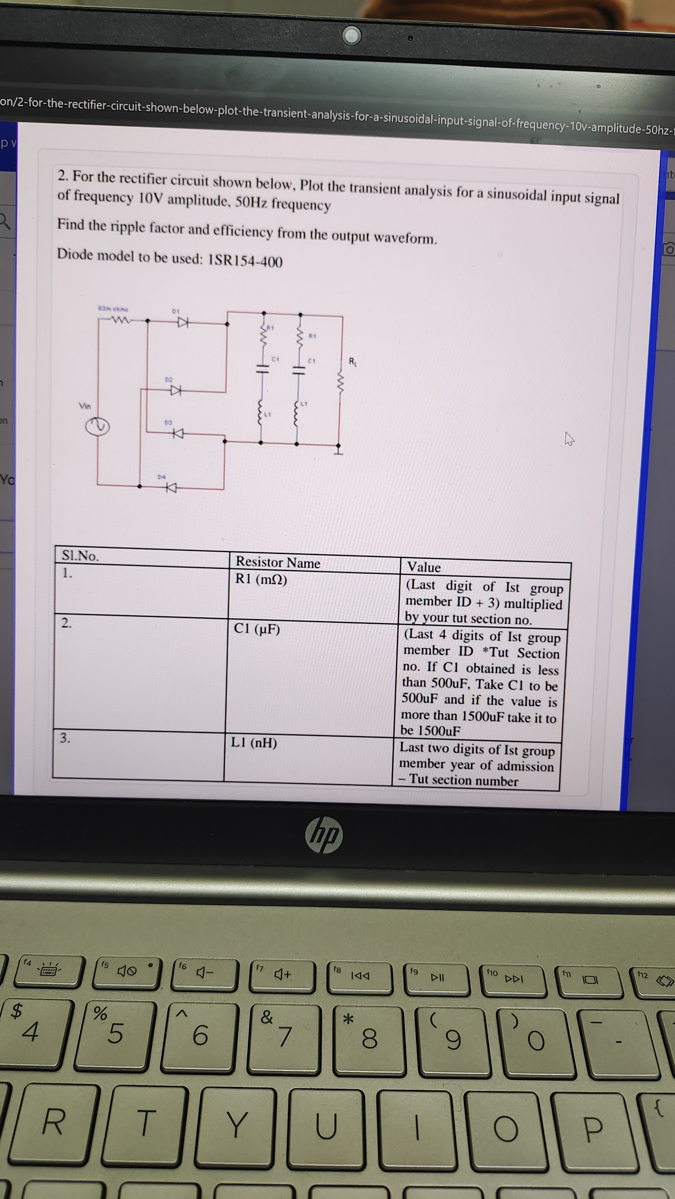 for the rectifier circuit shown below plot the transient analysis for a ...