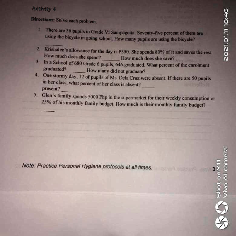 Activity 4 Directions: Solve each problem. 1. There are 36 pupils in Grade Vi Sampaguita ...