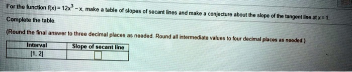for the function flx 12x make table of slopes of secant ines and make conjecture about ihe slope ...