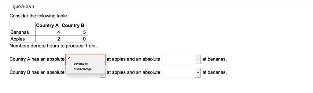 QUESTION 1 Consider the following table Country A Country B 4 5 2 10 ...