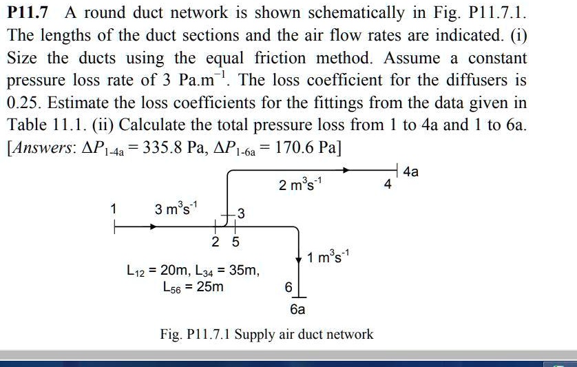 SOLVED: P11.7 A round duct network is shown schematically in Fig.P11.7. ...