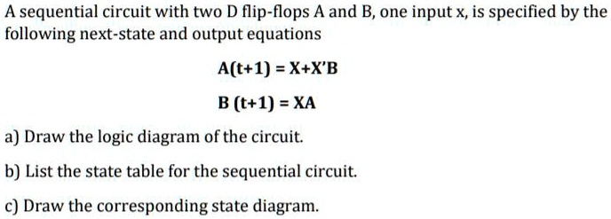 SOLVED: A sequential circuit with two D flip-flops A and B, one input x, is specified by the ...