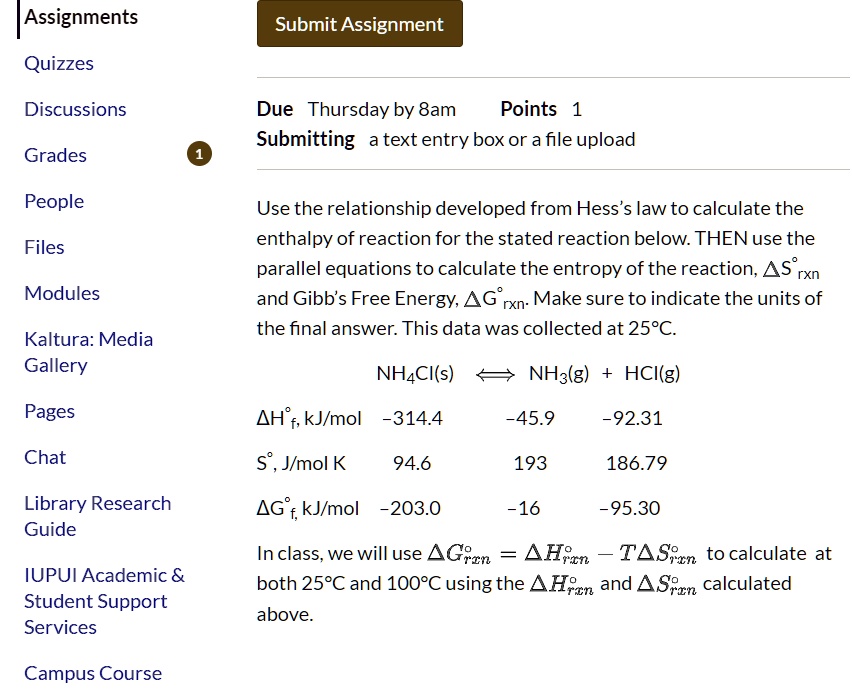 SOLVED: Assignments Submit Assignment Quizzes Discussions Due Thursday by 8am Points Submitting ...