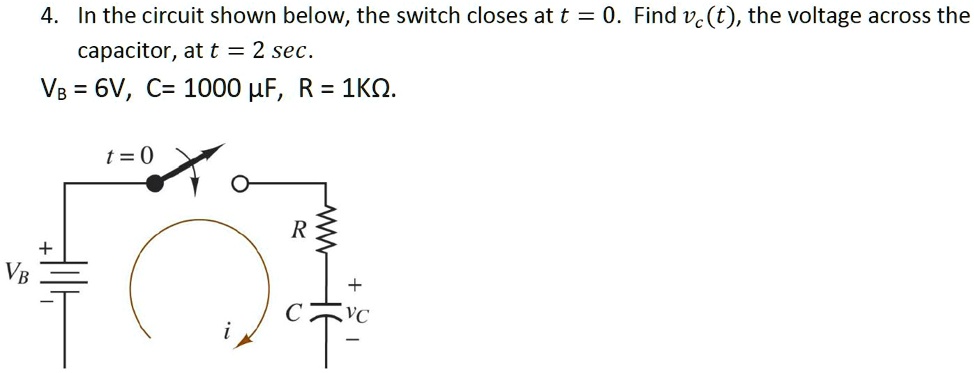 SOLVED: In the circuit shown below, the switch closes at t = 0. Find vc(t), the voltage across ...